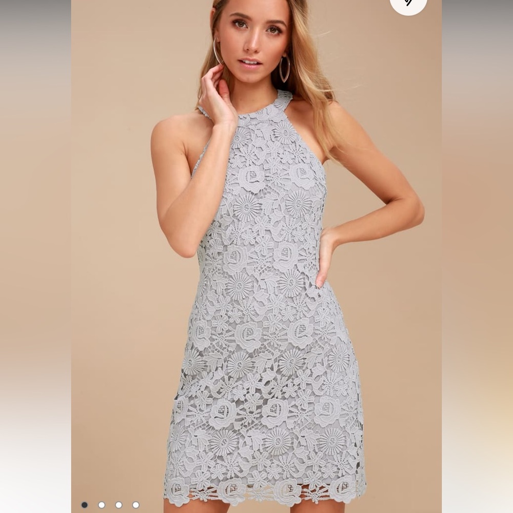 Lulus L Love Poem Light Grey Lace Mini Dress Size Xs - Gem